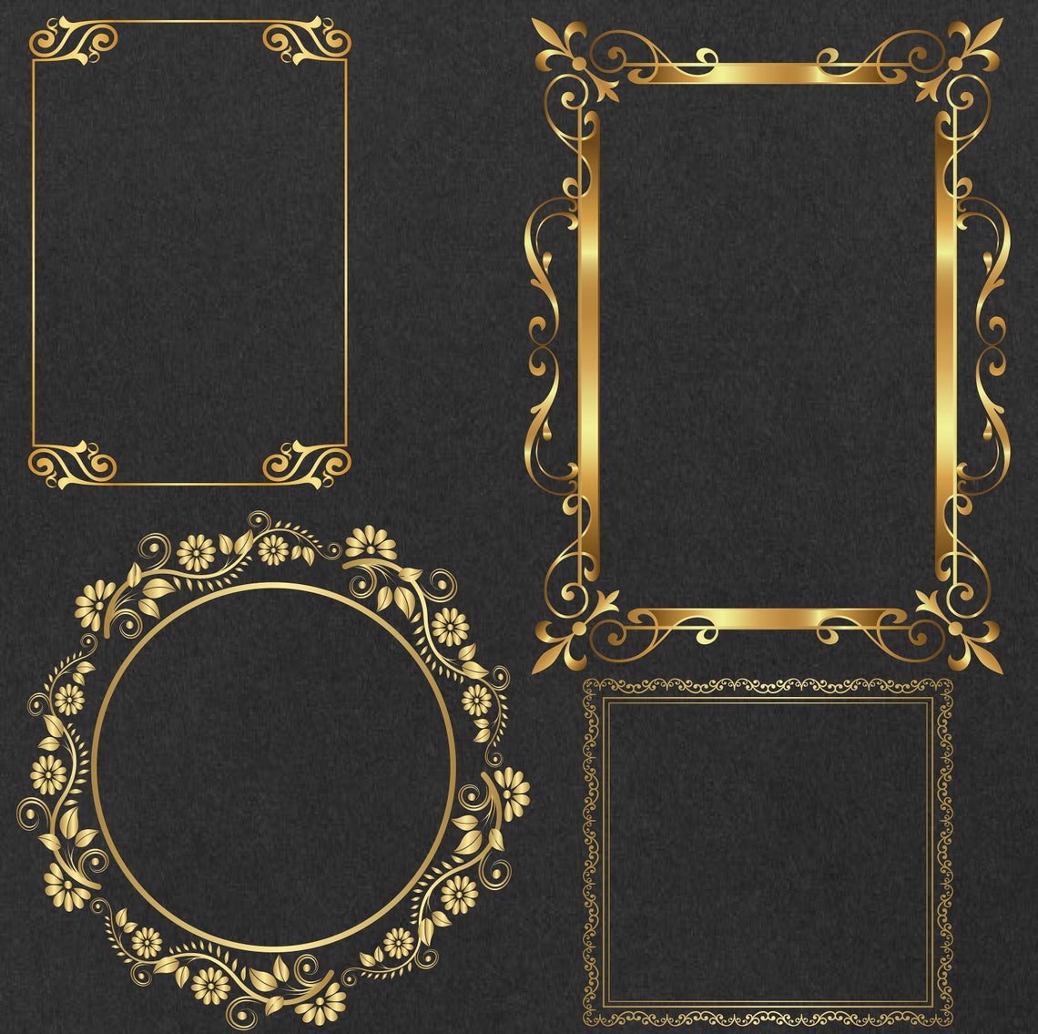Gold Frame Clipart Bundle 15 Gold Borders Digital Frames - Etsy