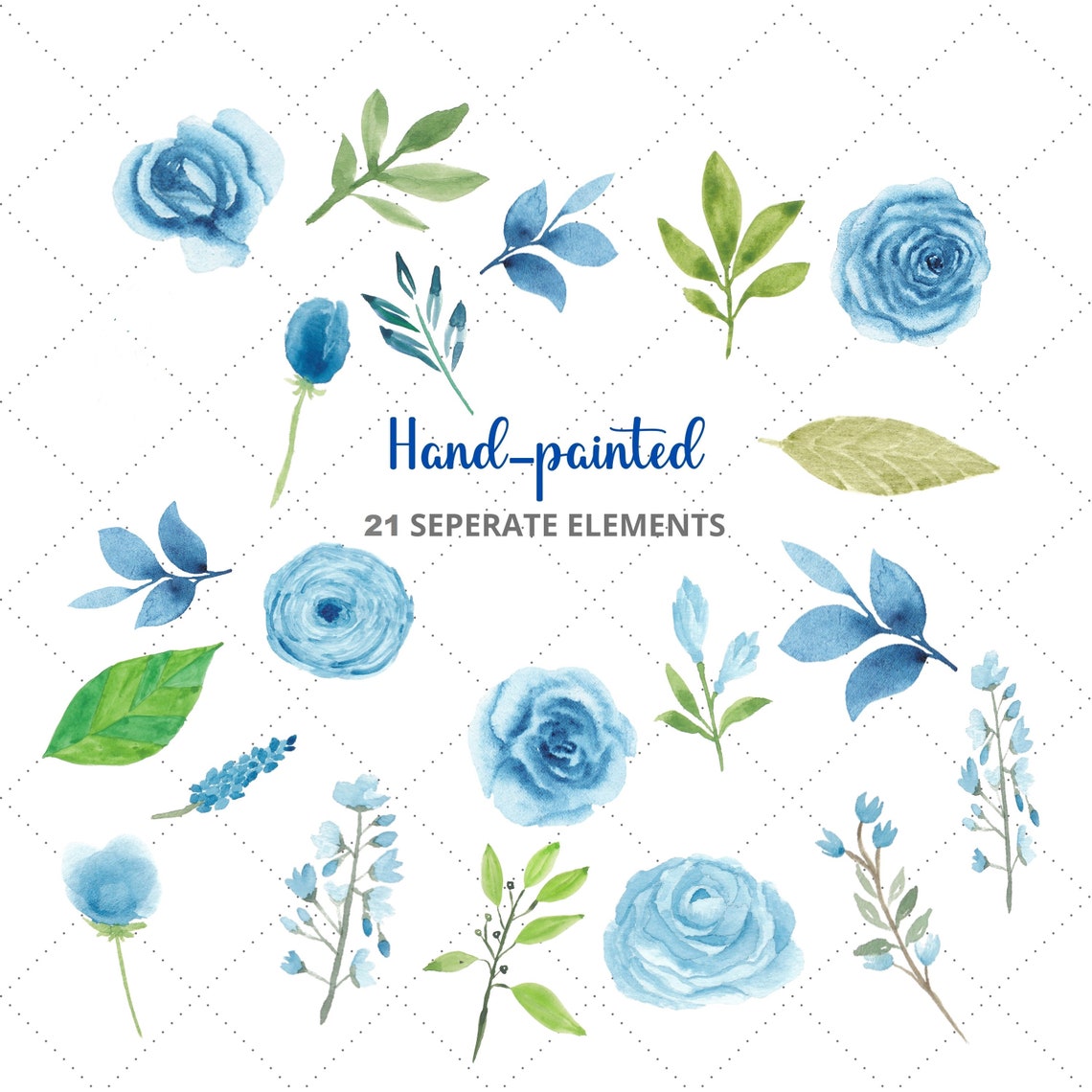 Blue Watercolor Flowers Clipart Blue Roses Wedding Roses 1 | Etsy