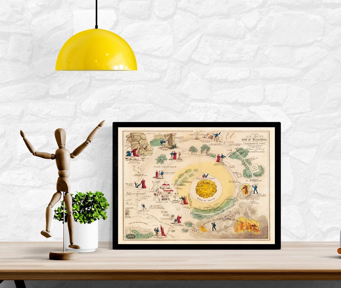 The Pilgrim's Progress Map 1850 Print the Road From the - Etsy