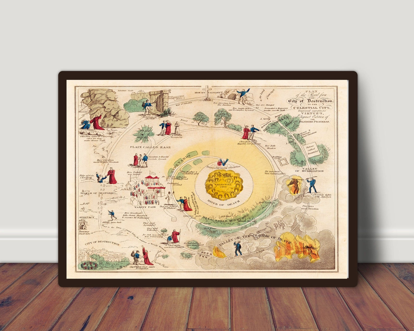 The Pilgrim's Progress Map 1850 Print, Vintage Home Decor, Antique ...