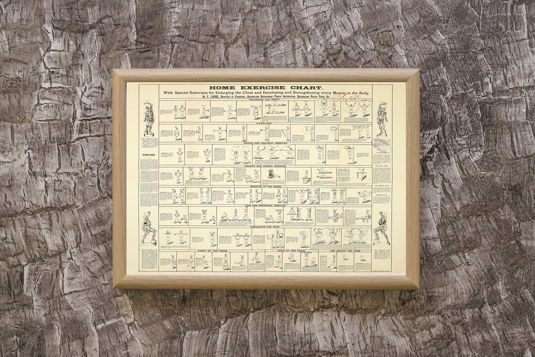 Vintage Fitness Chart, Fitness Poster Print, Home Exercise Vintage ...