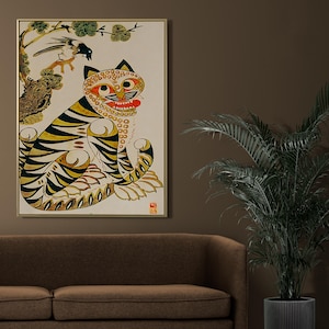 Vintage Korean Minhwa Tiger and Magpie, Korean Folk Painting, Classic ...