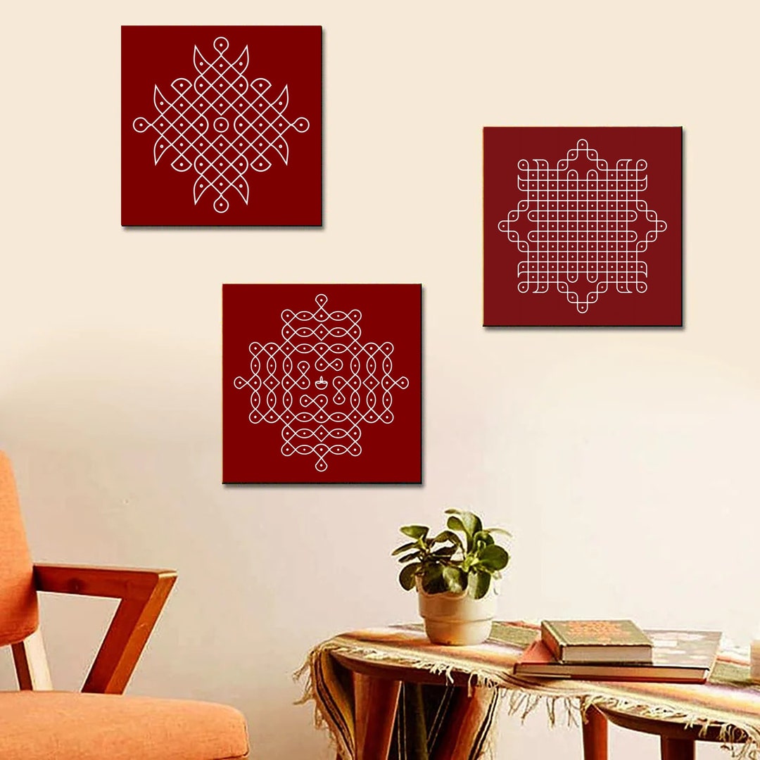 Kolam Art Print - Set of 3, Indian Rangoli Art, Traditional Indian Folk ...