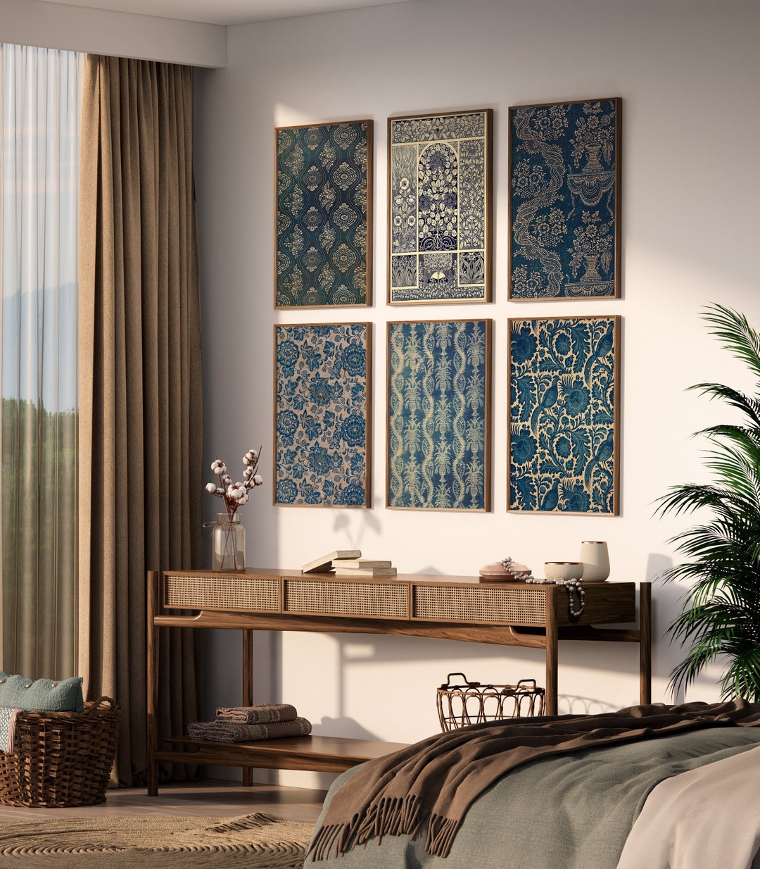 Vintage Indigo Art Set of 6, Indigo Wall Art, Indigo Blue Decor, Blue ...