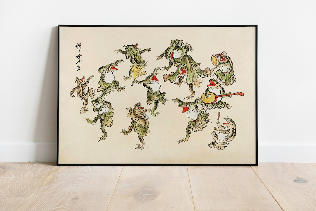 Vintage Dancing Frog Poster, Japanese Frogs Print, Frog Wall Art, Cute ...