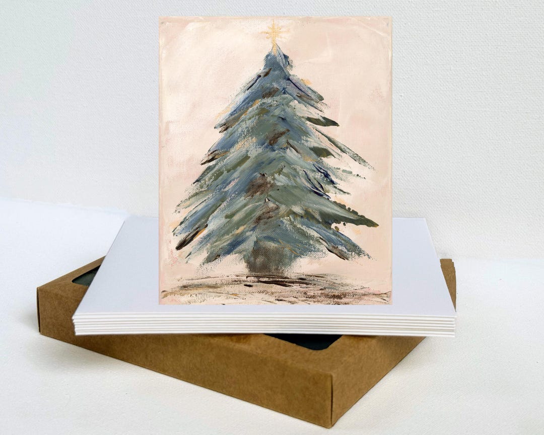 Boxed Christmas Card Set Christmas Tree Holiday Card Hand Painted Fine ...