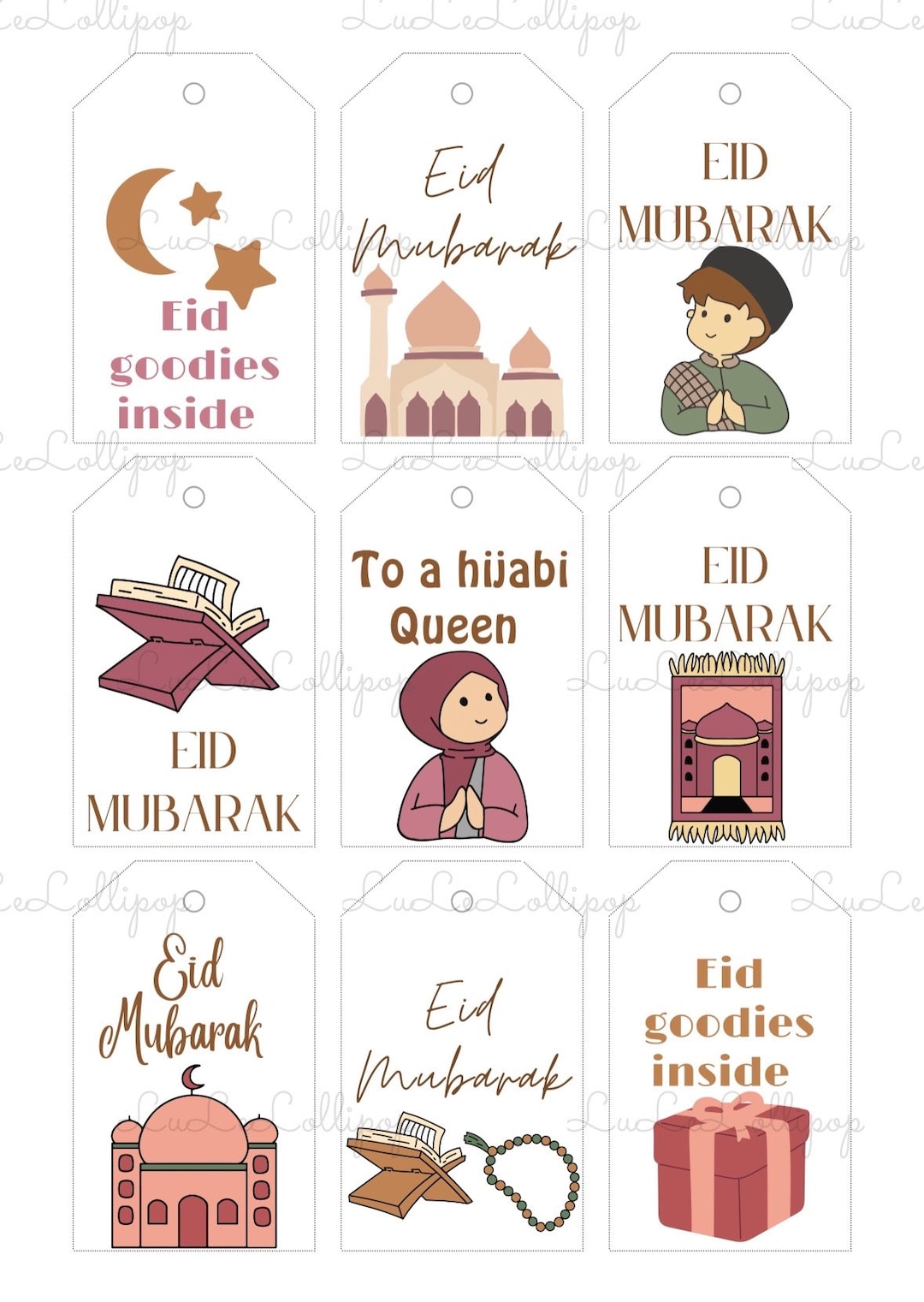 PRINTABLE EID Gift Tags PDF Eid Gift for Kids Eid Gifts Ramadan Favors ...
