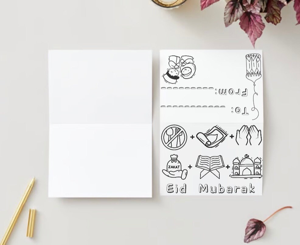 Printable Eid Card Coloring for Kids Printable Eid Coloring Card for ...