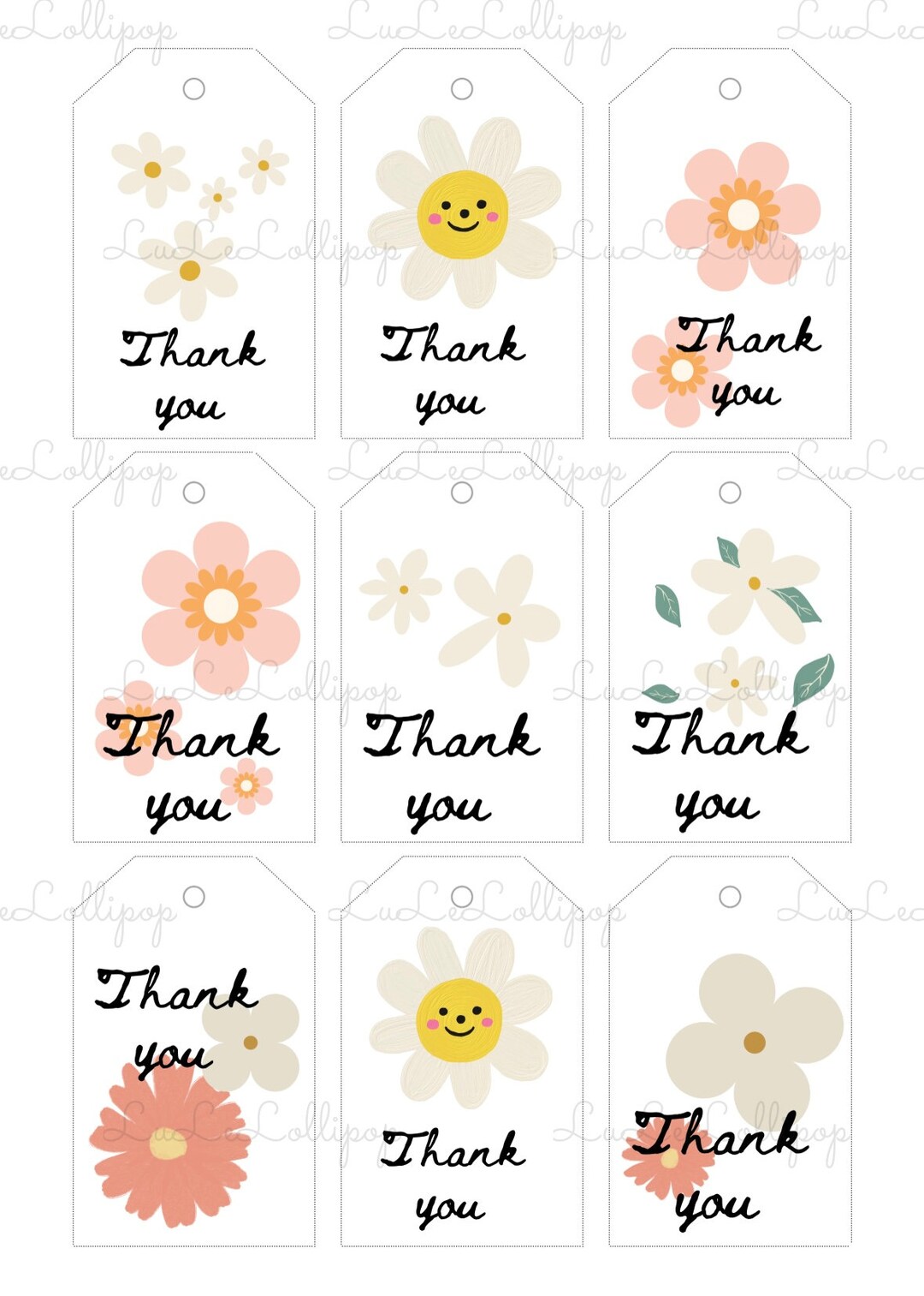PRINTABLE Thank You Gift Tags Aesthetic Daisy Hippie Gift Tags Retro ...