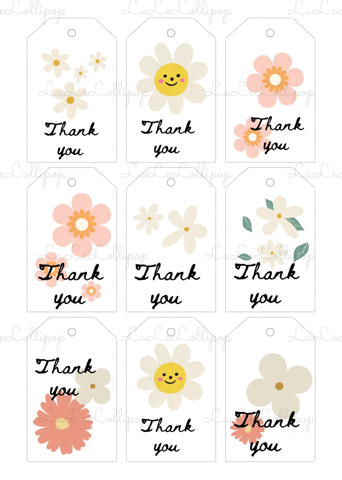 PRINTABLE Thank You Gift Tags Aesthetic Daisy Hippie Gift Tags Retro ...