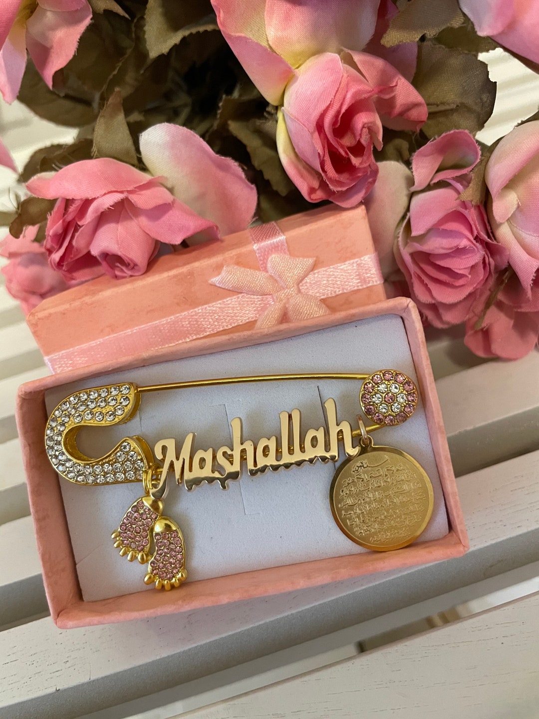 Mashallah Baby Pin: Islamic Newborn Gift, Evil Eye Brooch - Etsy