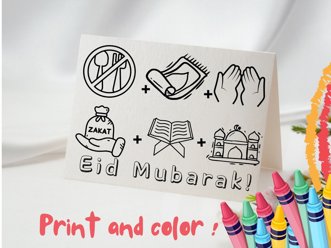 Printable Eid Card Coloring for Kids Printable Eid Coloring Card for ...