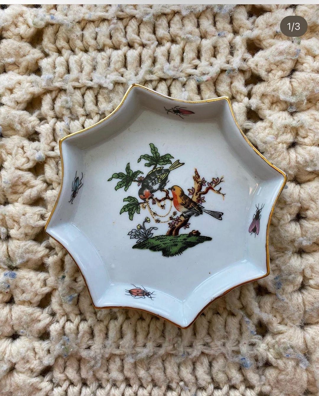 Vintage Porcelain Bird Bugs Octagon Shape Trinket Dish - Etsy