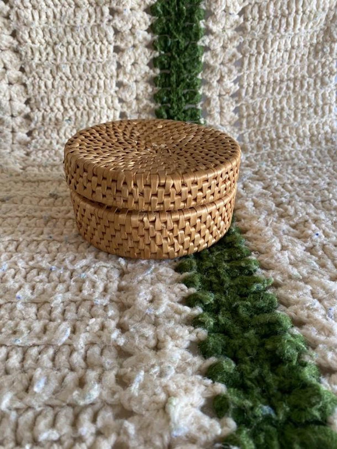 Vintage Wicker Coasters With Basket - Etsy