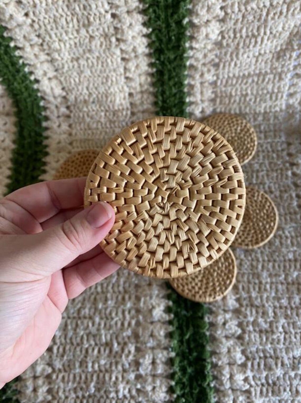 Vintage Wicker Coasters With Basket - Etsy