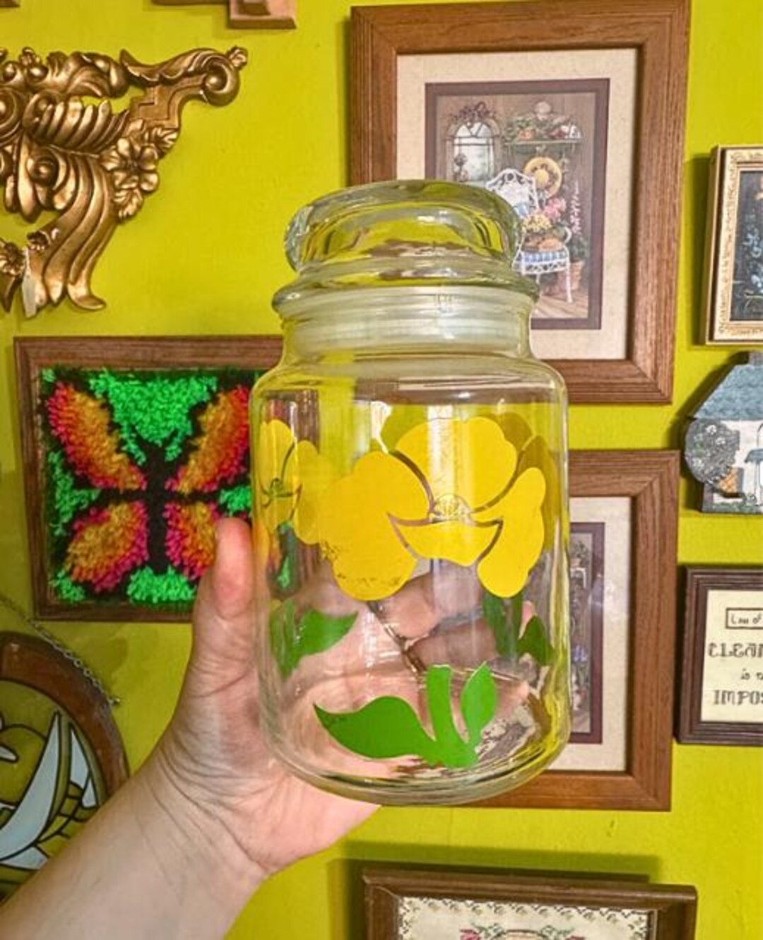 Vintage Anchor Hocking Foxy Flowers Yellow Poppy Pattern Glass Jar - Etsy