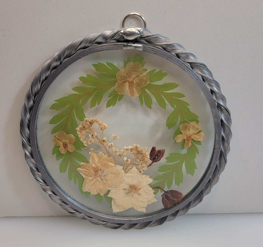 Vintage Sun Catcher/wall Hanging, Paper Cut Leaves, Dried Flowers ...
