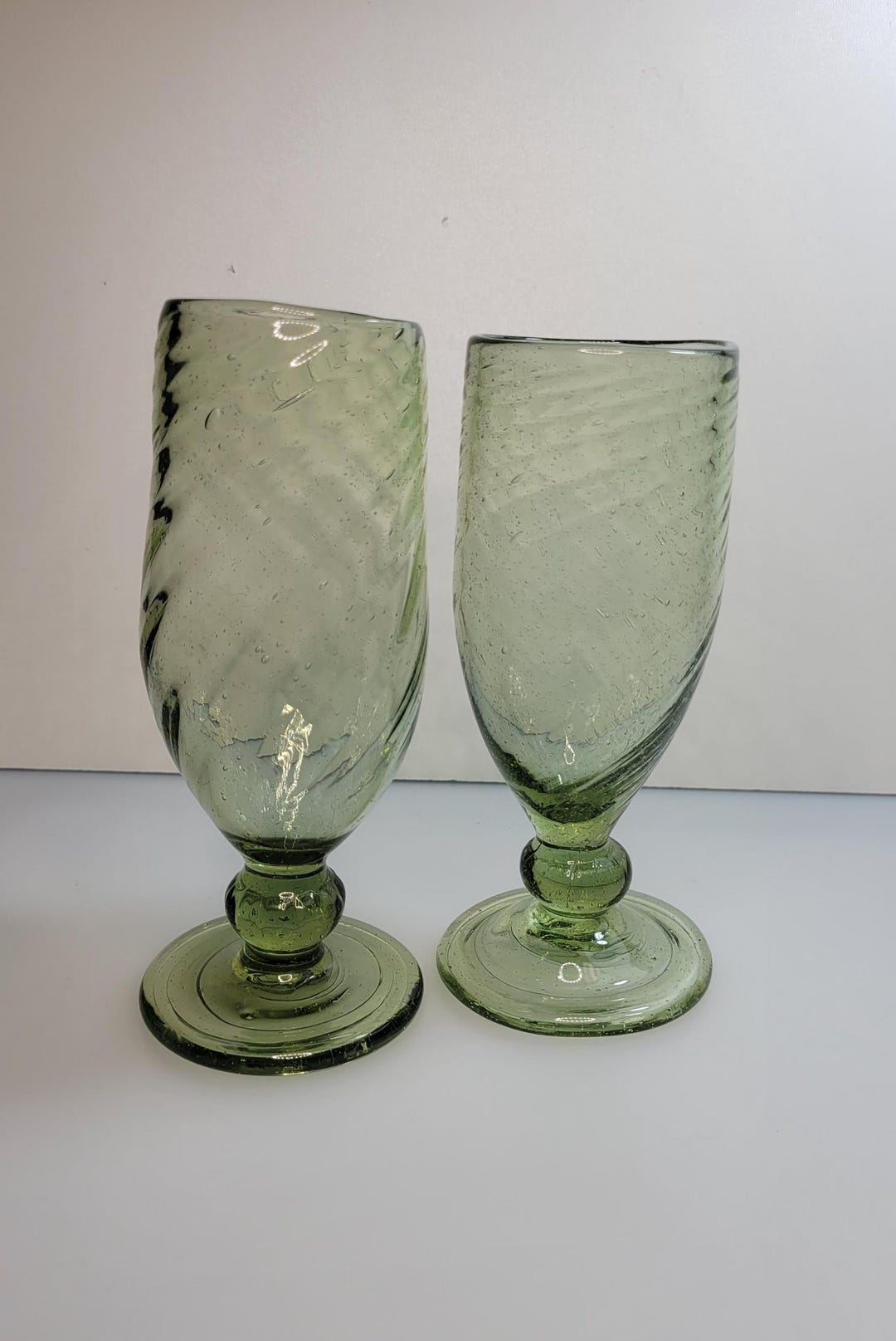 Handmade Green Art Glass Wine Glasses - Swirl Design, Set of 2 - Etsy
