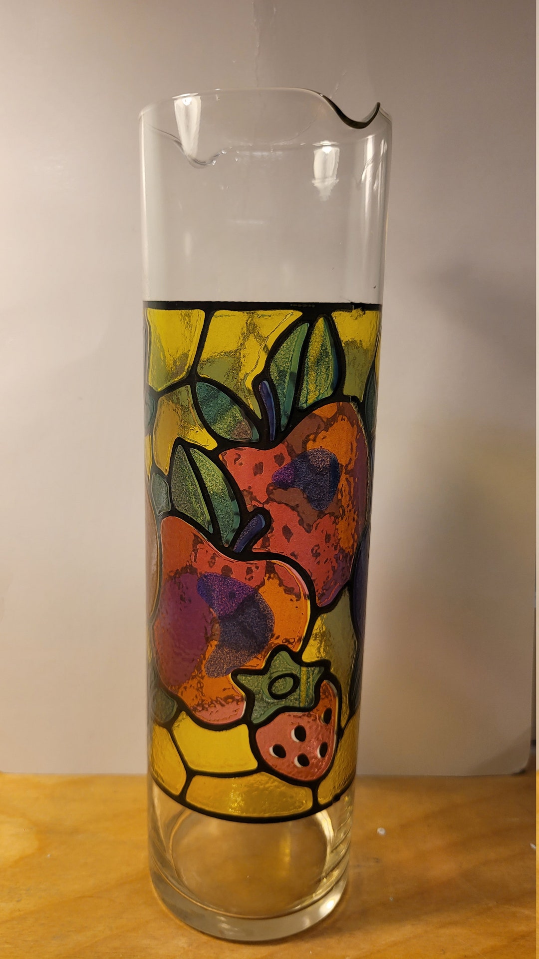 Vintage MCM Cocktail or Water Carafe Stained Glass Effect Fruit Pattern ...