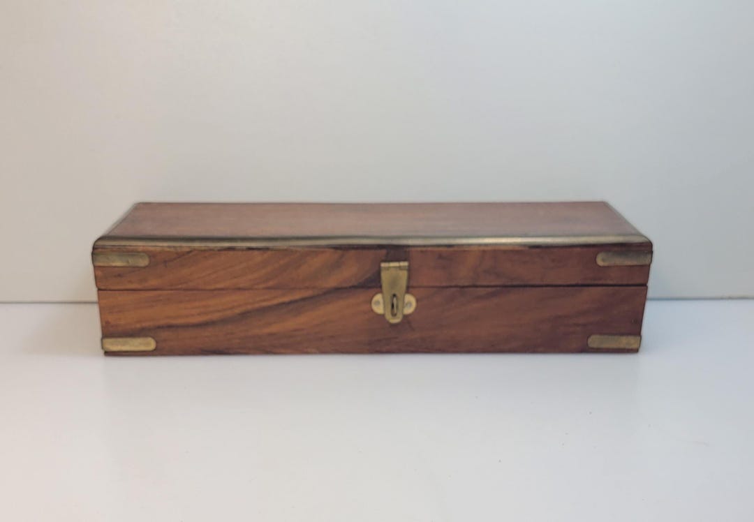 Vintage Hand Crafted Wood and Brass Keepsake Box With Lock Hinge Made ...