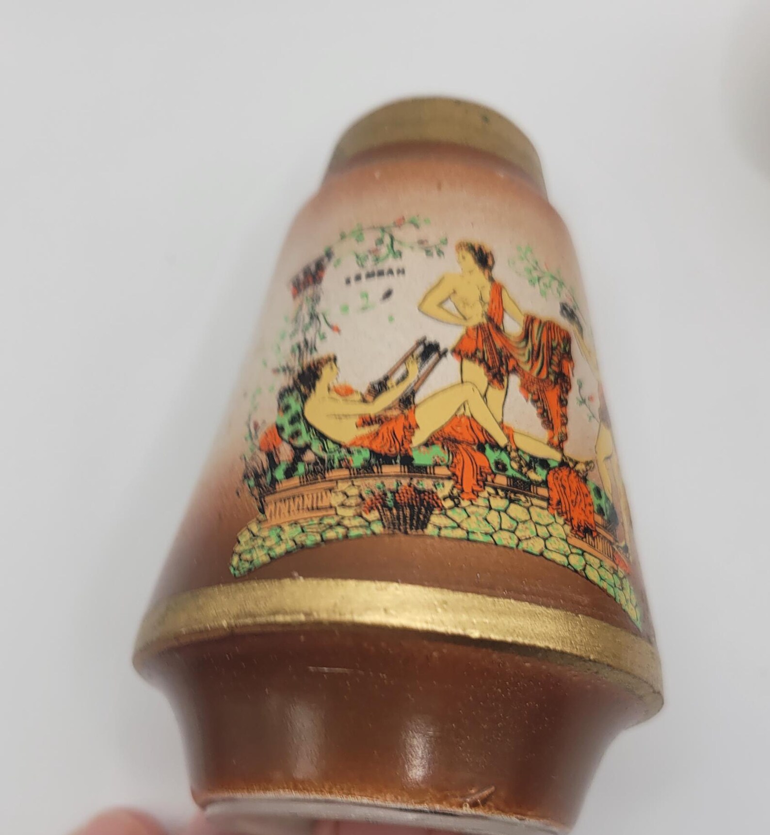 Vintage Ceramic Greek Salt & Pepper Shakers Gold-tone Accents W/ Greek ...