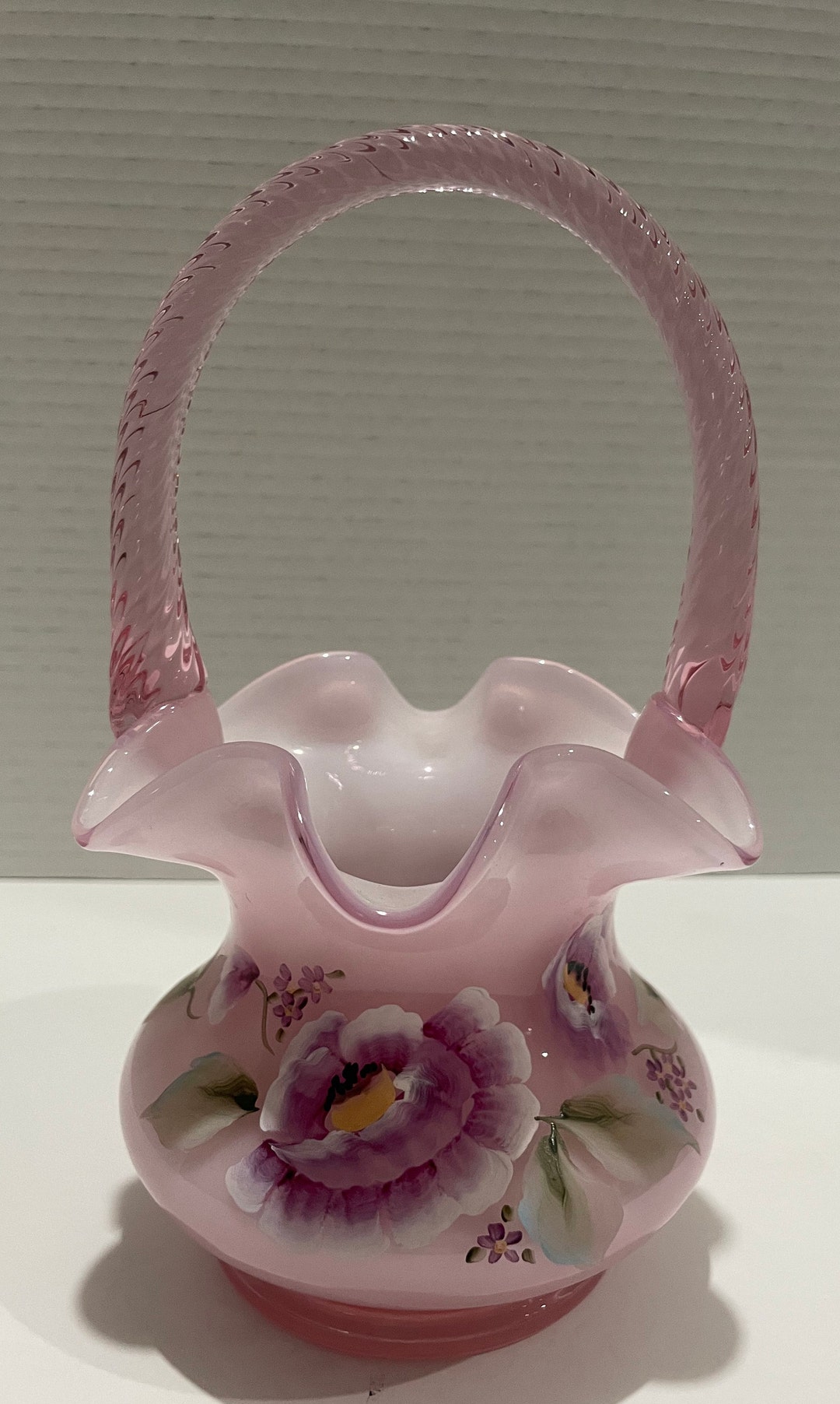 Fenton Pink Basket Hand Painted Roses Signed K. Riley - Etsy