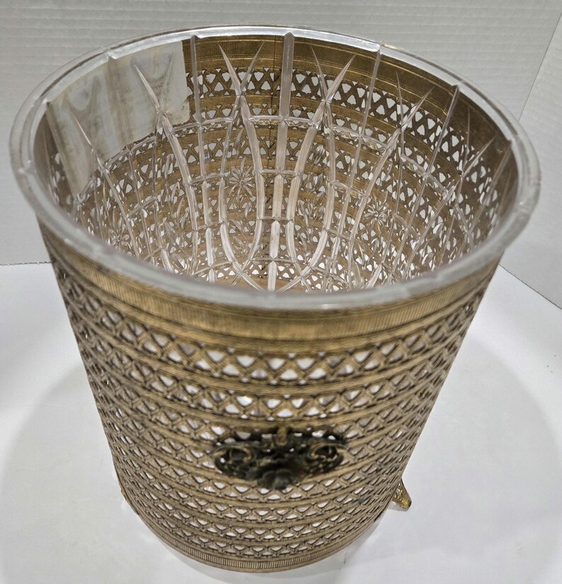 Vintage Hollywood Regency Gold Filigree Waste Basket Roses Ormolu With ...