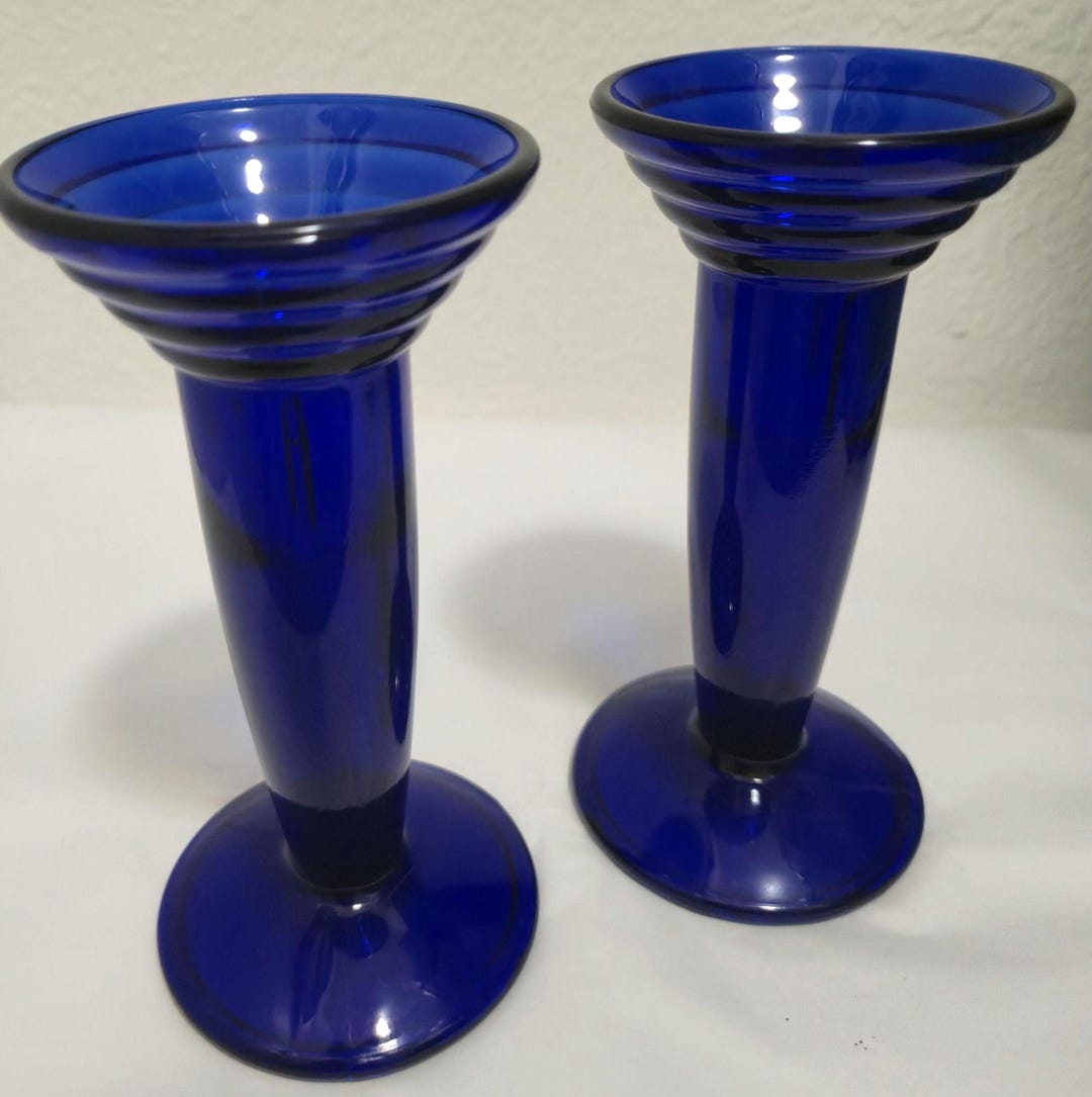 Vintage Cobalt Blue Art Glass Candle Holders, MCM Set of 2 - Etsy