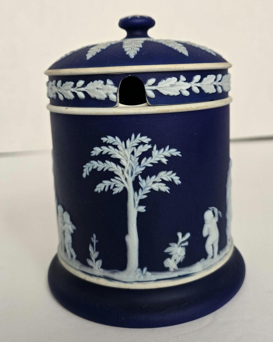 HTF Wedgwood Dark Blue Jasperware Jam Condiment Pot With Lid 4 5/8” Lid ...