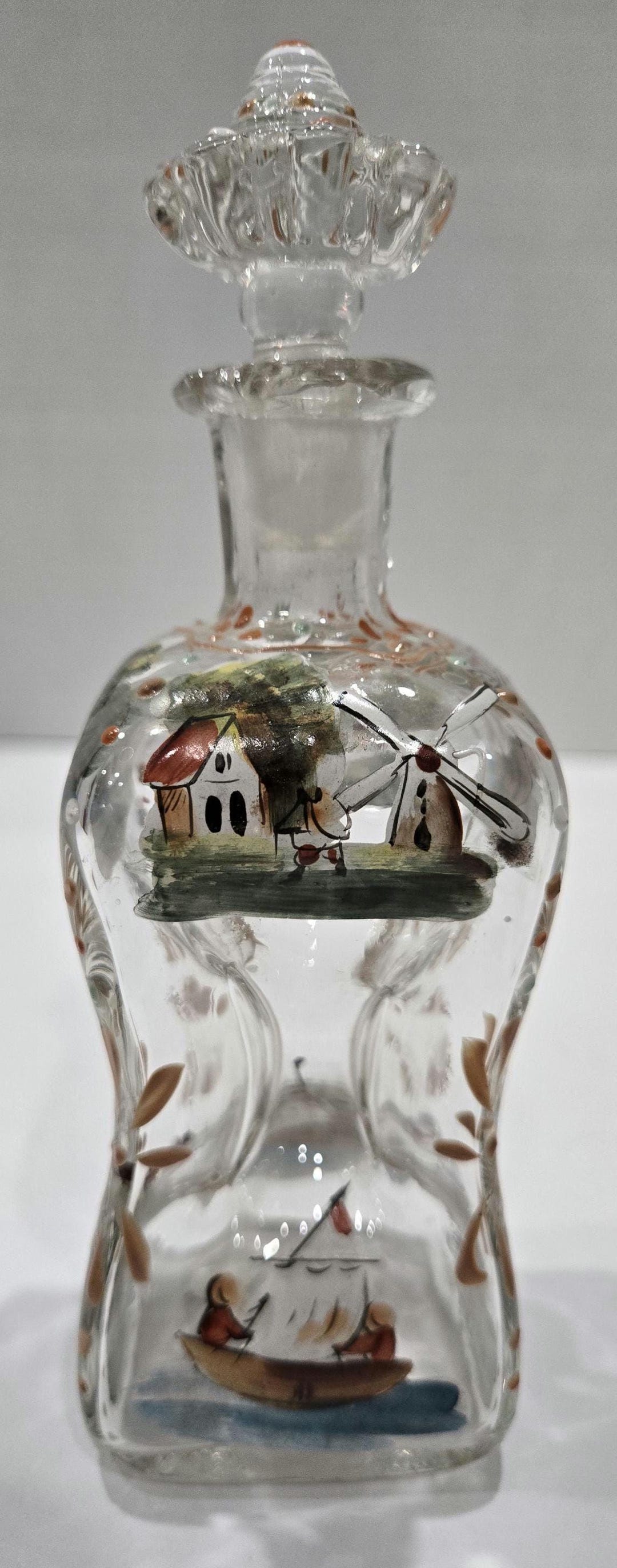 Antique Hand Painted German Half Post Pinch Decanter/ Perfume Bottle ...
