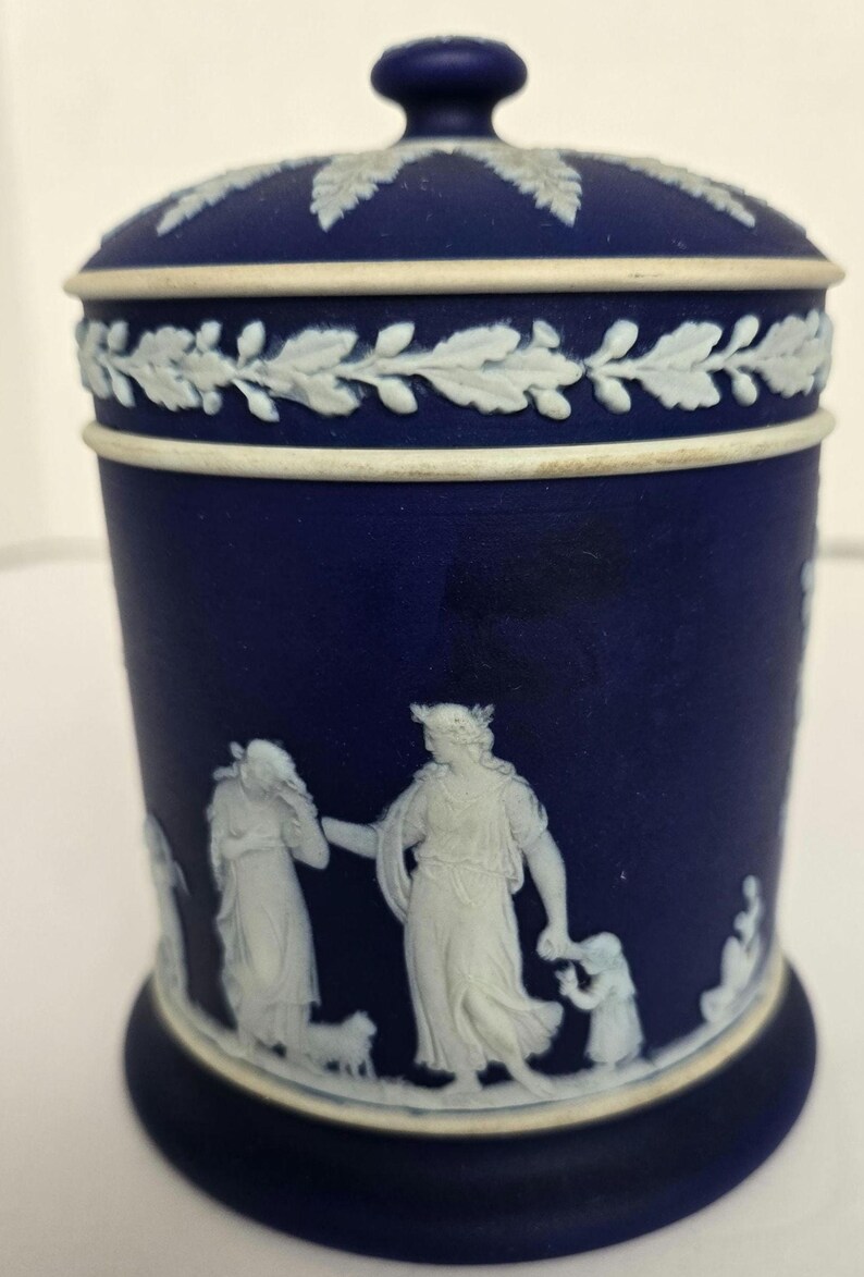 HTF Wedgwood Dark Blue Jasperware Jam Condiment Pot With Lid 4 5/8 Lid ...