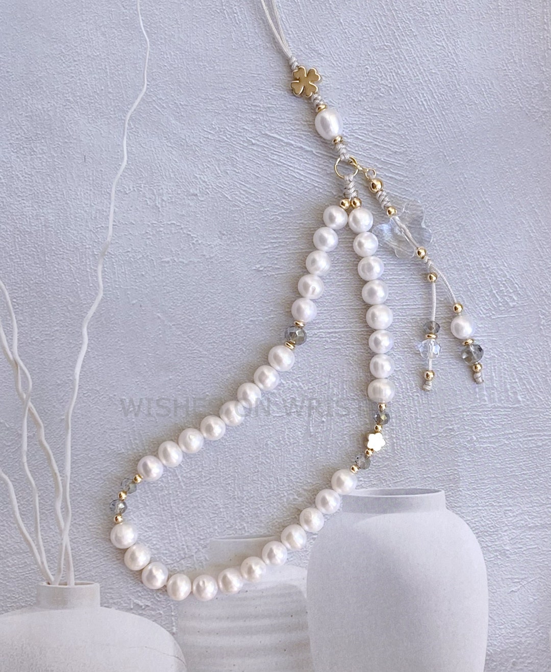 Phone Strap, Freshwater Pearl Phone Chain, Crystal Bead Phone Charm ...