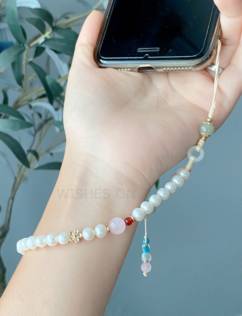 Phone Strap Real Pearl Phone Chain Healing Crystal Jade - Etsy