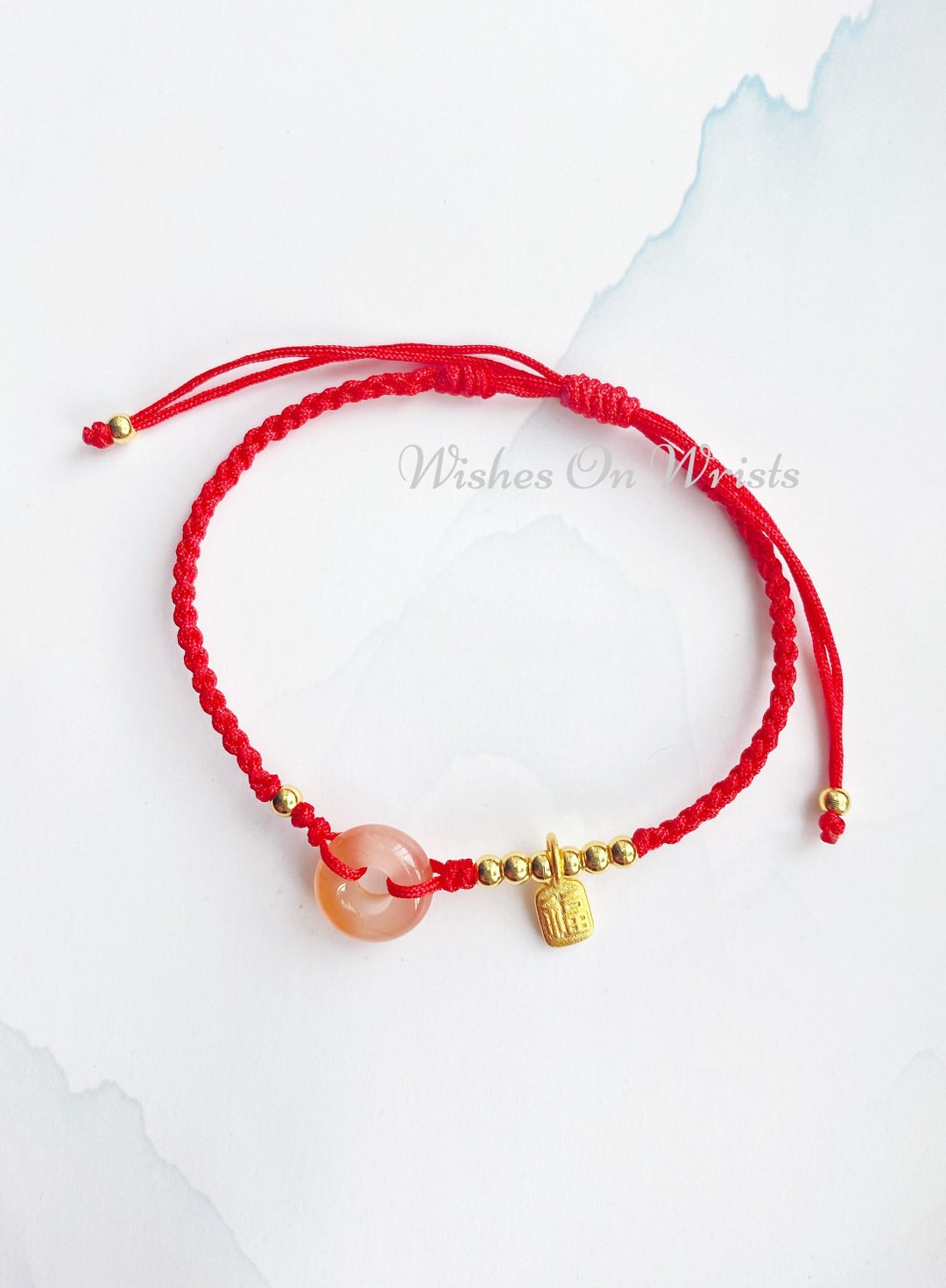 Red String Bracelet/anklet, Red Wish Lucky Bracelet W. Pink Agate Peace ...