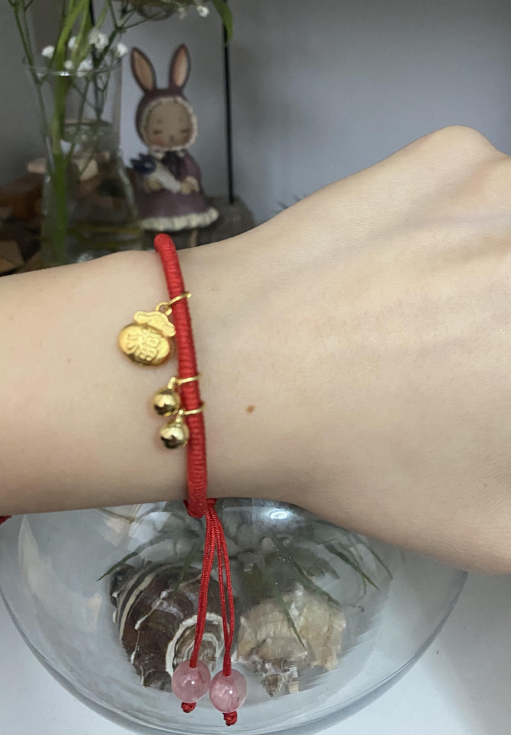 Red String Gold Charm Bracelet, Red Wish Lucky Bracelet W. Longevity ...