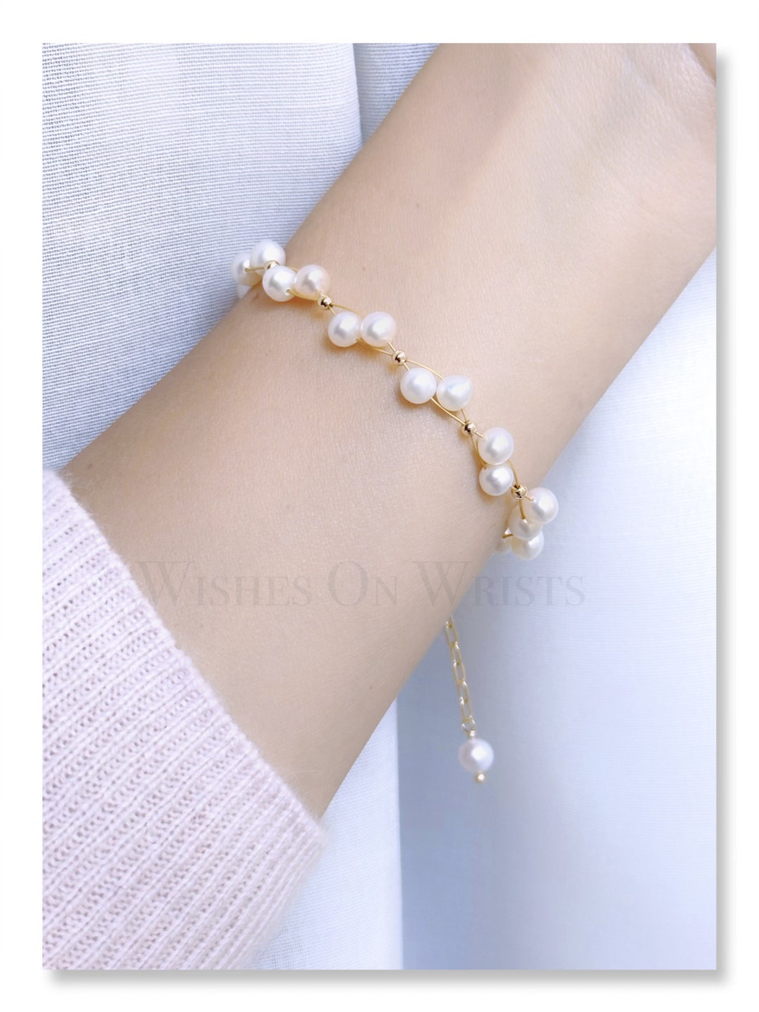 Natural Freshwater Pearl Bracelet Adjustable, Dainty Wedding Bride ...