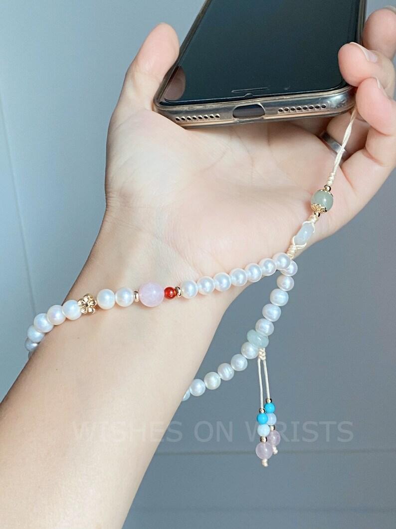 Phone Strap Real Pearl Phone Chain Healing Crystal Jade - Etsy