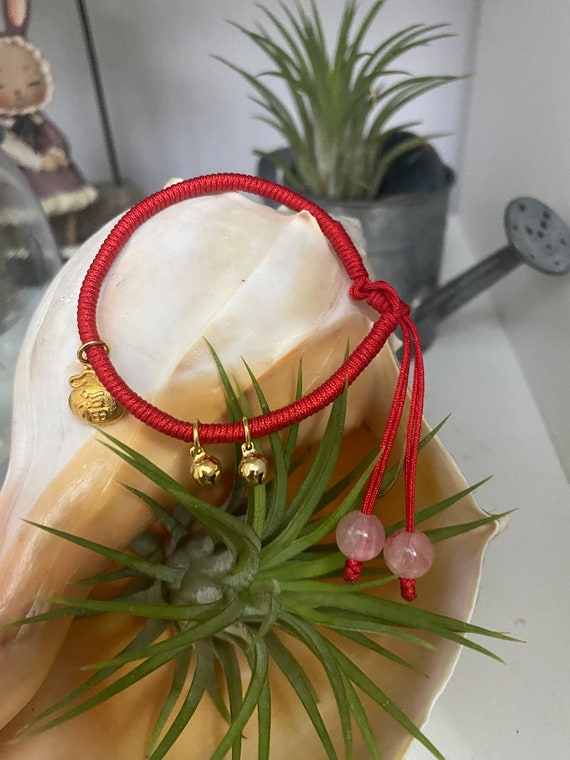 Red String Gold Charm Bracelet/anklet Red Wish Lucky Bracelet | Etsy