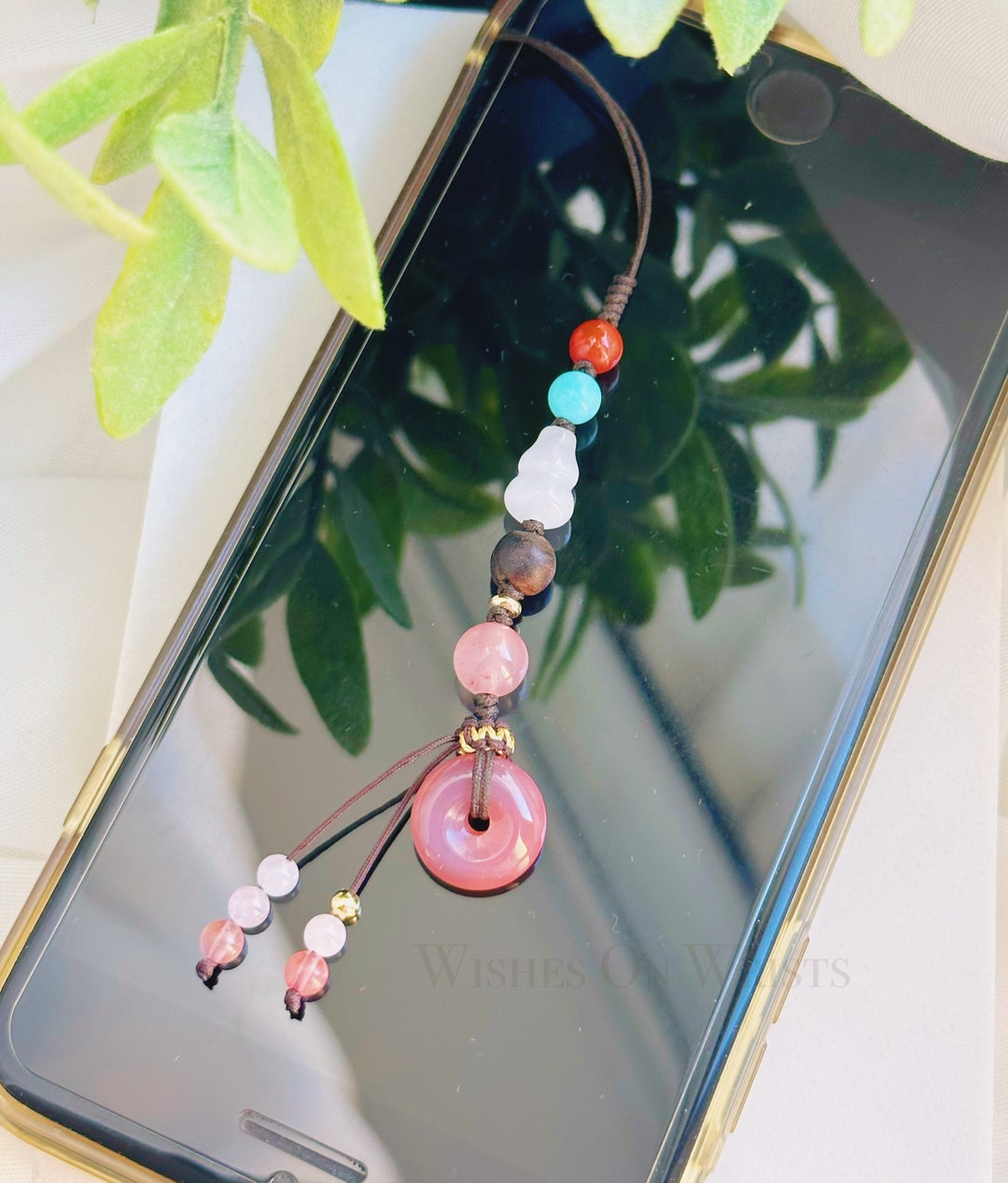 Phone Charm | Crystal Jade Phone Grip | Red Agate Peace Buckle Phone ...