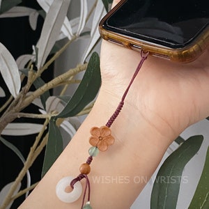 Phone Charm Wood Floral Phone Chain Bookmark White Jade - Etsy