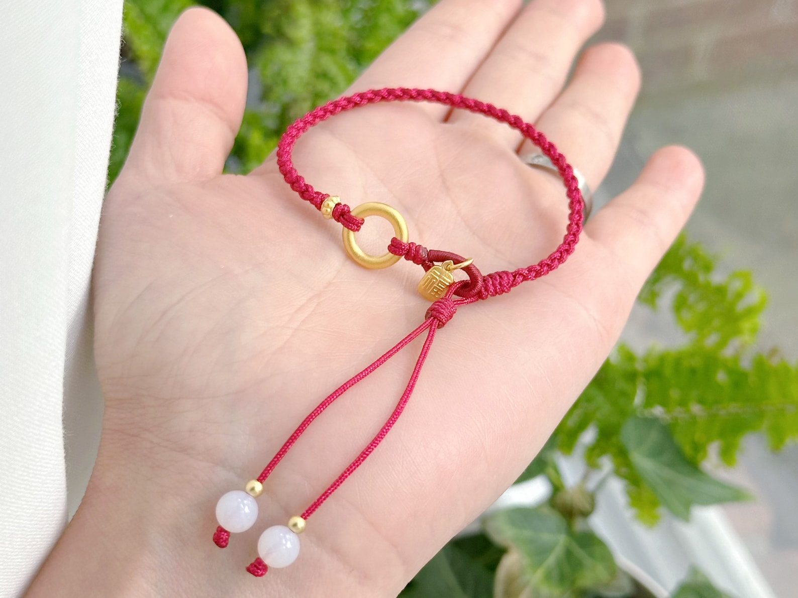 Red Lucky Bracelet, Red Bracelet W. Gold Peace Buckle & Good Fortune 福 ...
