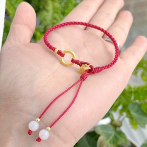 Red Lucky Bracelet, Red Bracelet W. Gold Peace Buckle & Good Fortune 福 ...