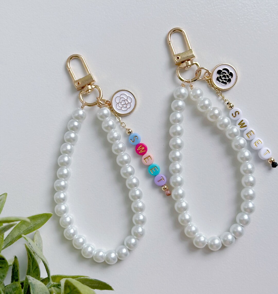 Personalized Pearl Phone Charm Strap: Custom Name Lanyard With ...