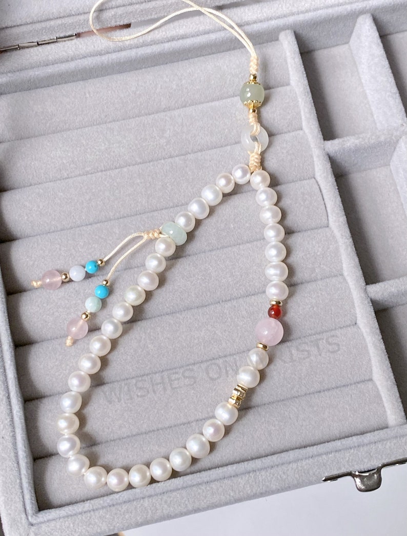 Phone Strap Real Pearl Phone Chain Healing Crystal Jade - Etsy