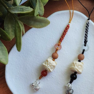 Phone Charm, Hand Carved Tagua Nut Lion Dance Head Phone Grip, S925 ...