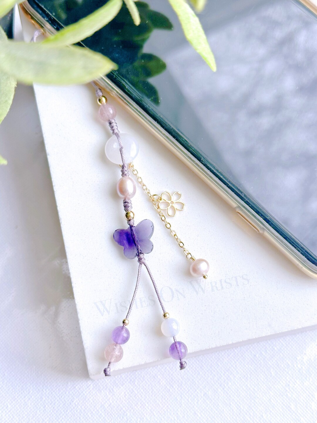 Phone Charm | Gemstone Phone Chain | Bookmark | White Jade Peace Buckle ...