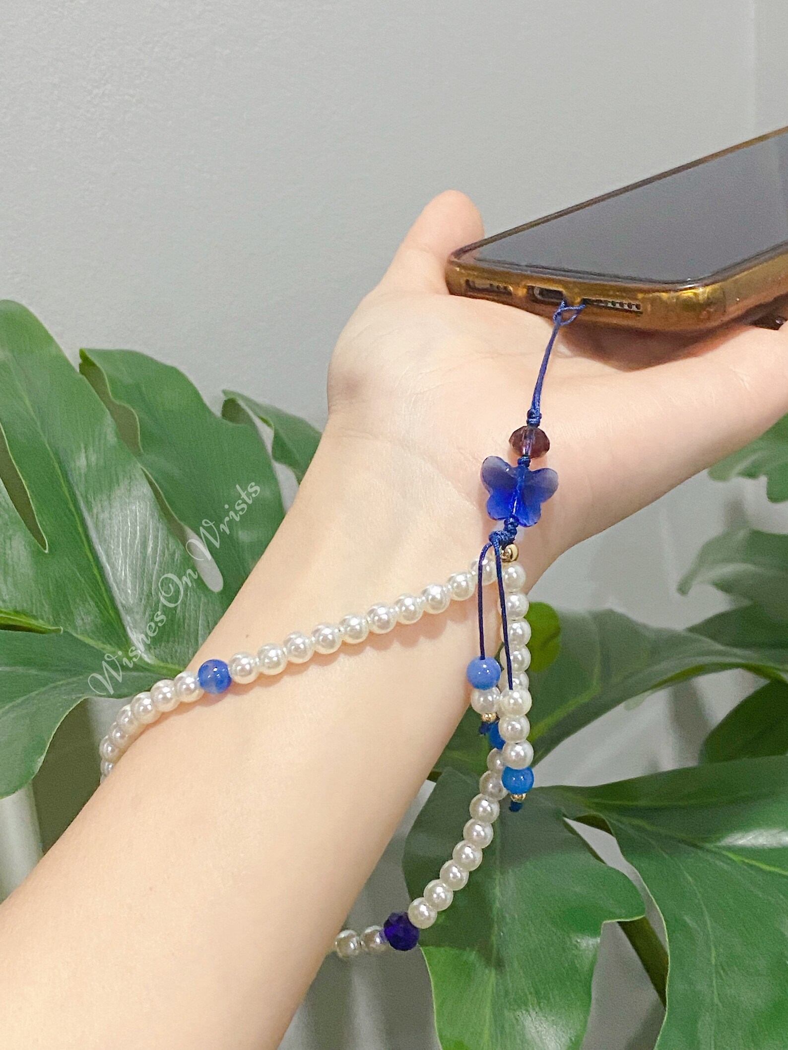 Phone Chain Crystal Butterfly Pearl Phone Strap Faux Pearl | Etsy