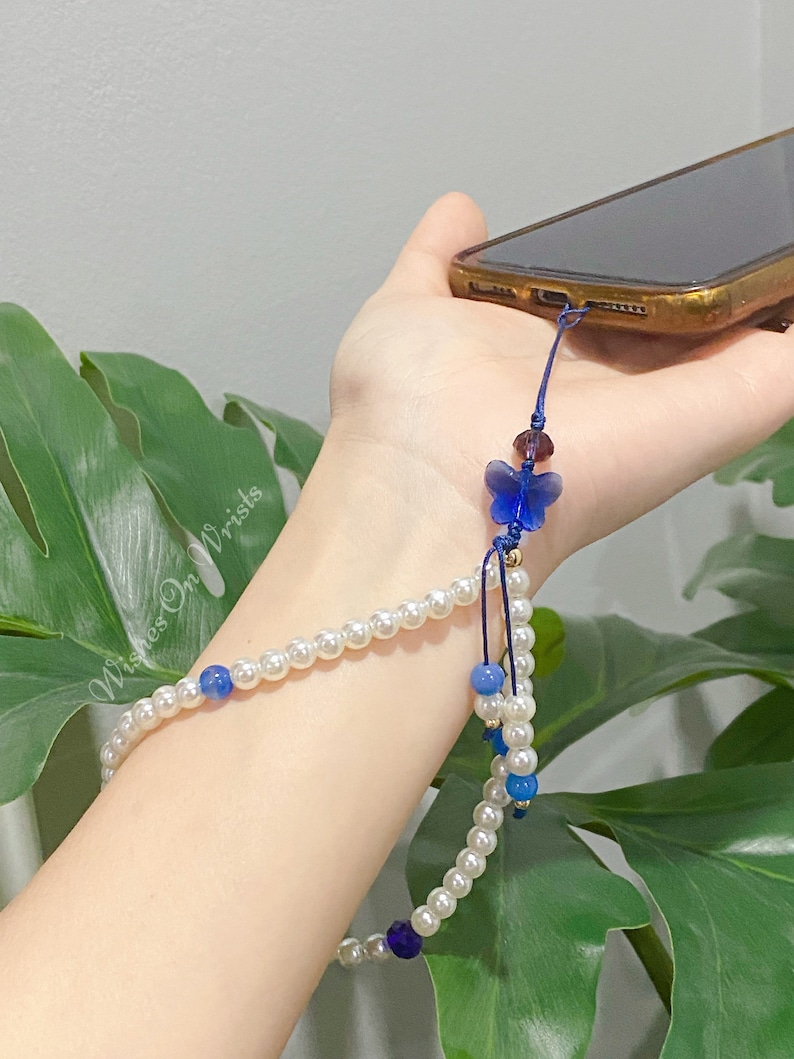 Phone Chain Crystal Butterfly Pearl Phone Strap Faux Pearl | Etsy