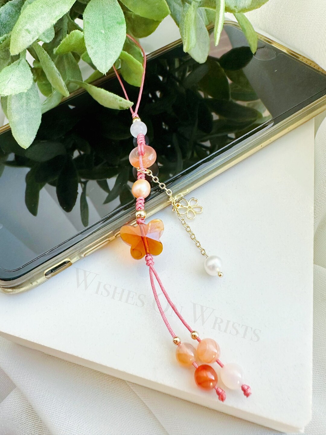 Phone Charm | Gemstone Phone Chain | Bookmark | Red Agate Peace Buckle ...
