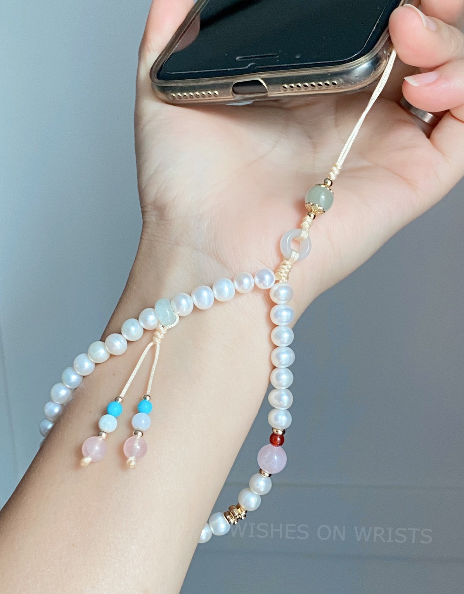 Phone Strap Real Pearl Phone Chain Healing Crystal Jade - Etsy